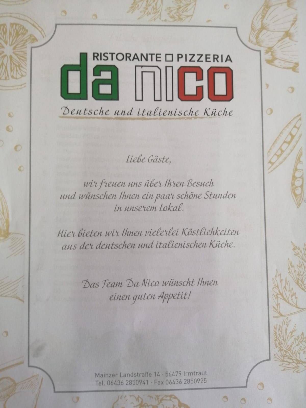 Speisekarte von Da Nico restaurant, Irmtraut