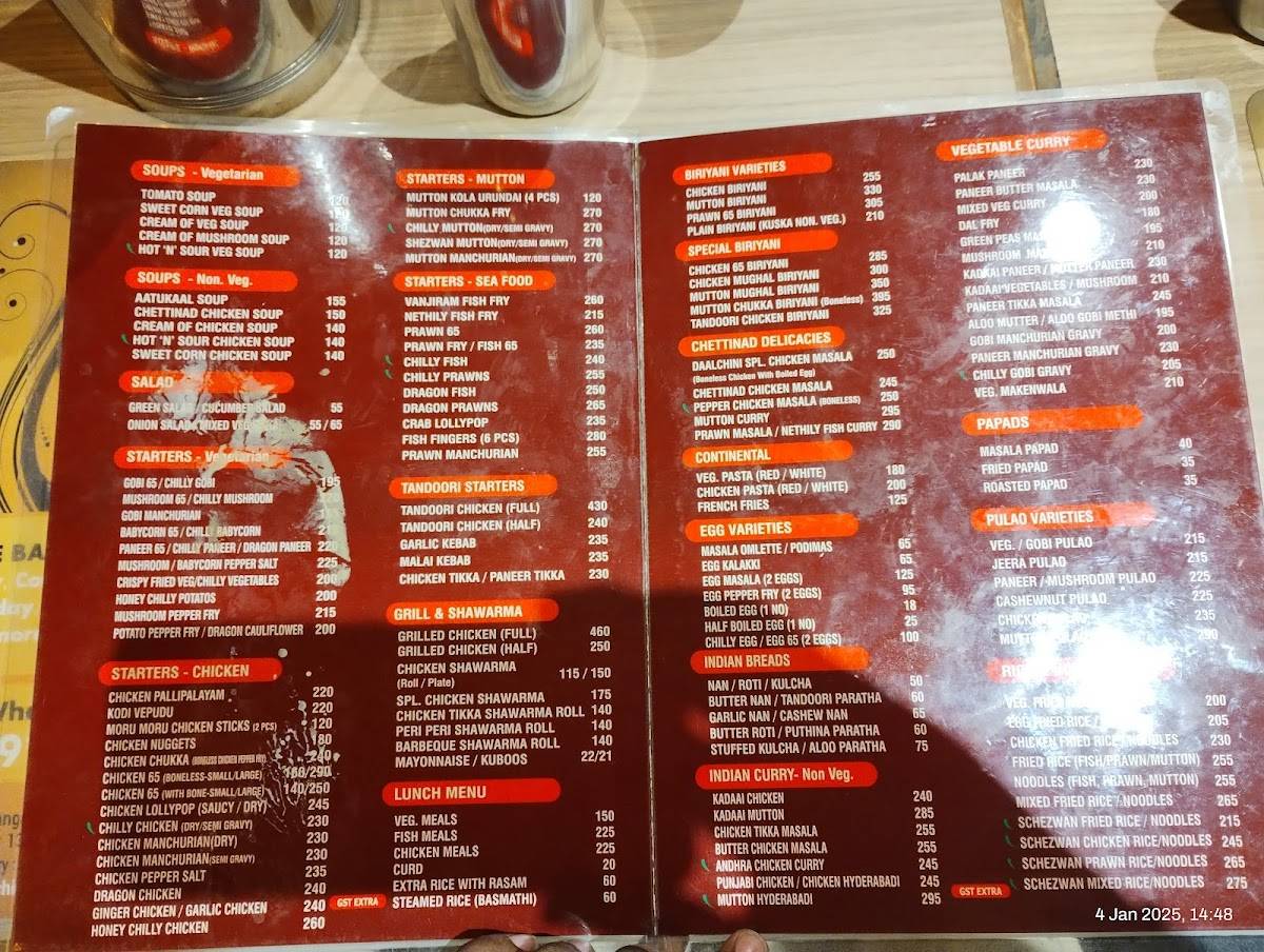 Menu at Daalchini, Chennai, No.13