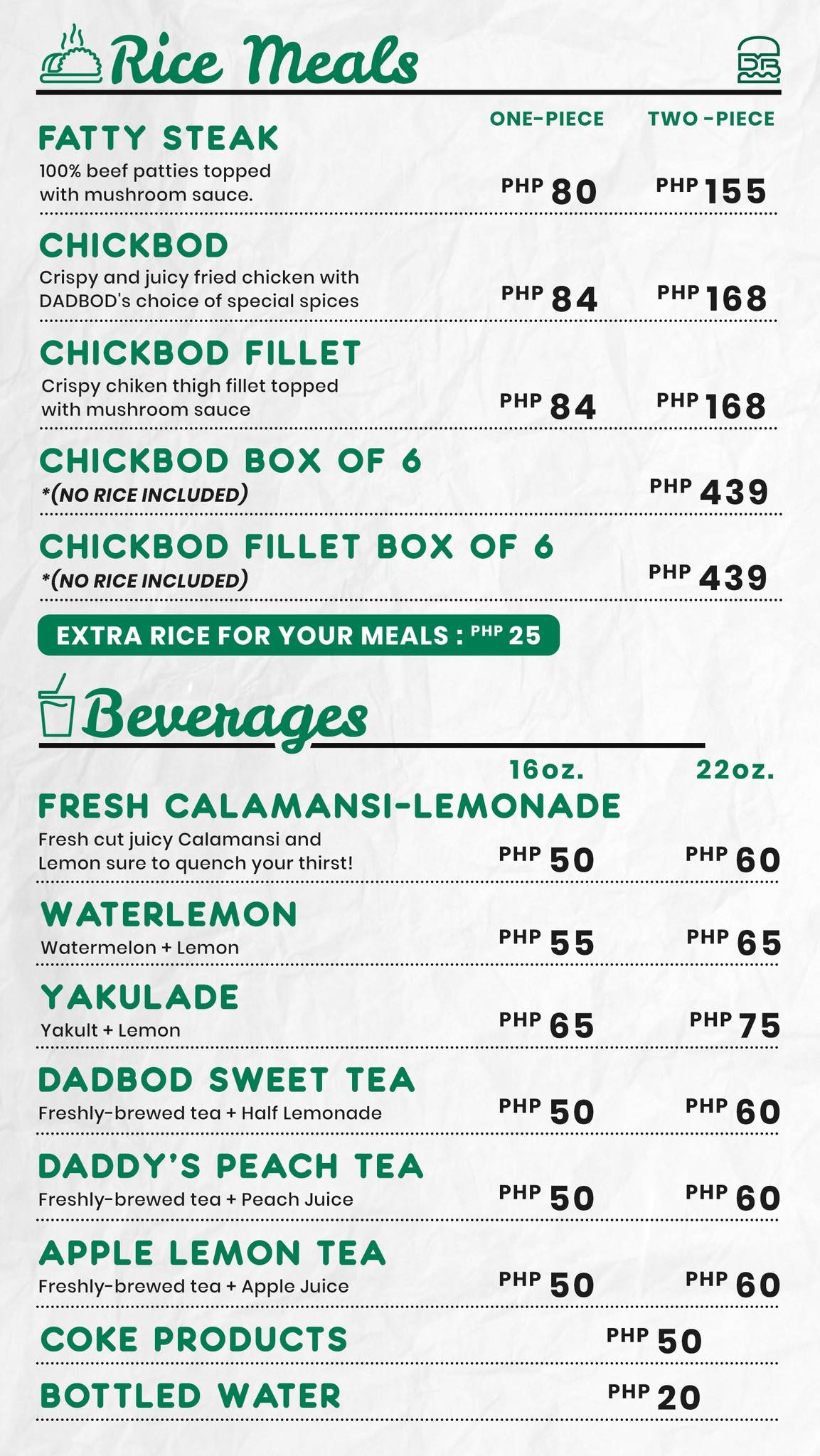 Menu at DadBod restaurant, Lucena, 67 Hermana Fausta St