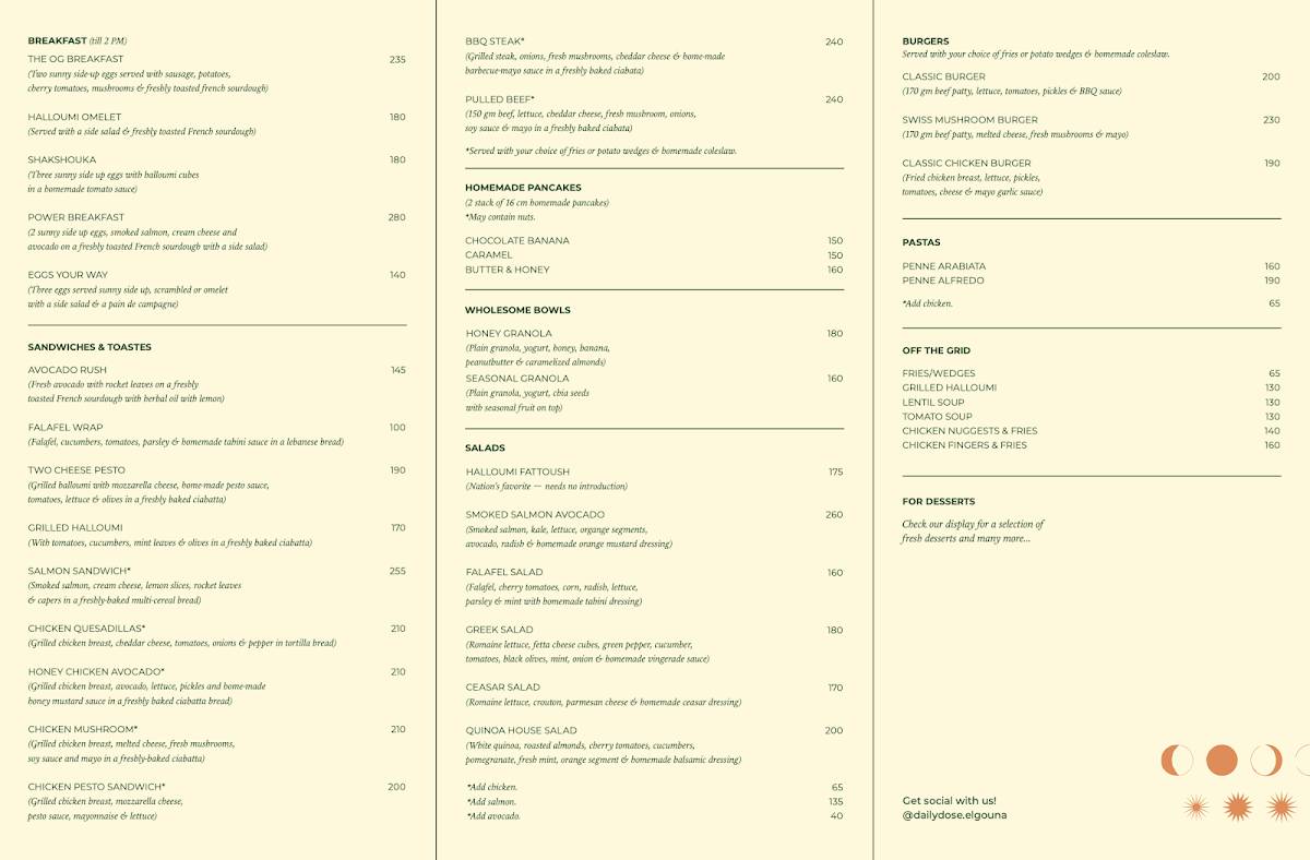 Menu at Daily dose by Cafe Younes, El Gouna