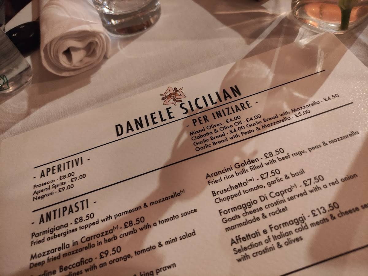 Menu at Daniele Sicilian Restaurant, Farnham