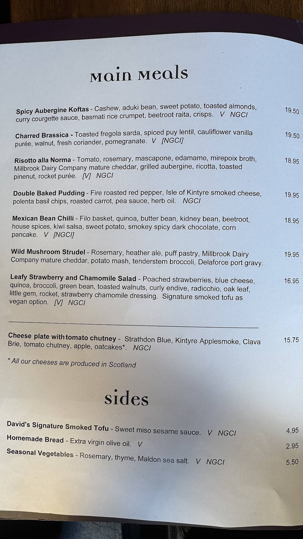 Menu at David Bann Restaurant, Edinburgh