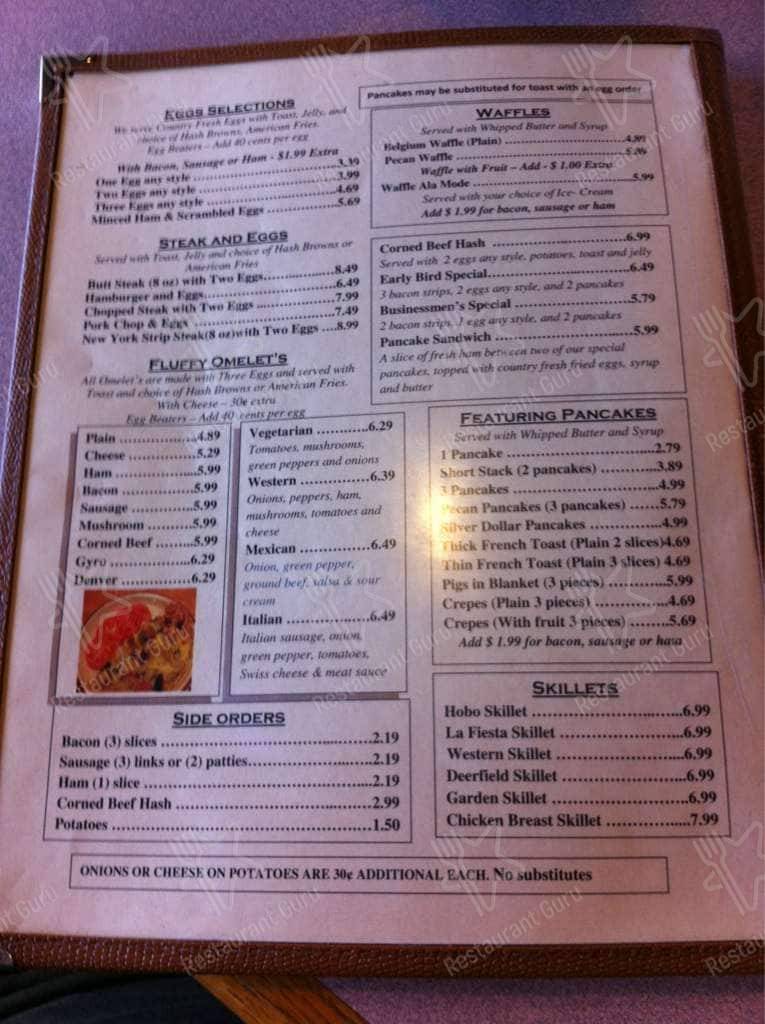 Menu at Deerfield Family Restaurant, Carbon Cliff