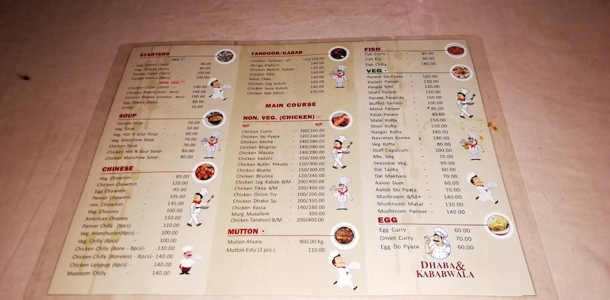 Menu at Dhaba & Kabab Wala, Patna, H. No