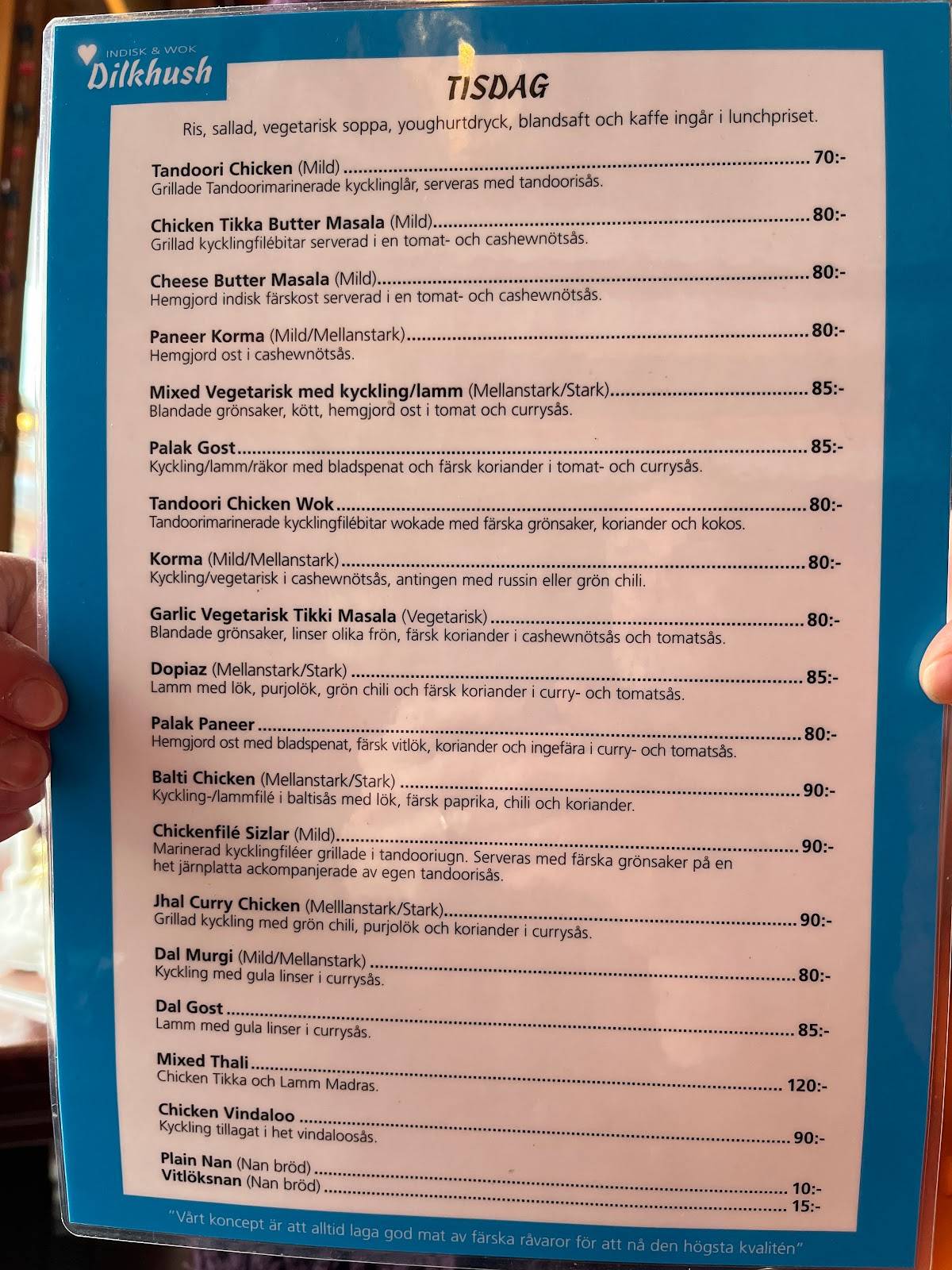 Menu at DiLKHUSH Indisk Restaurang & Wok (Dilkhush Indian restaurant ...