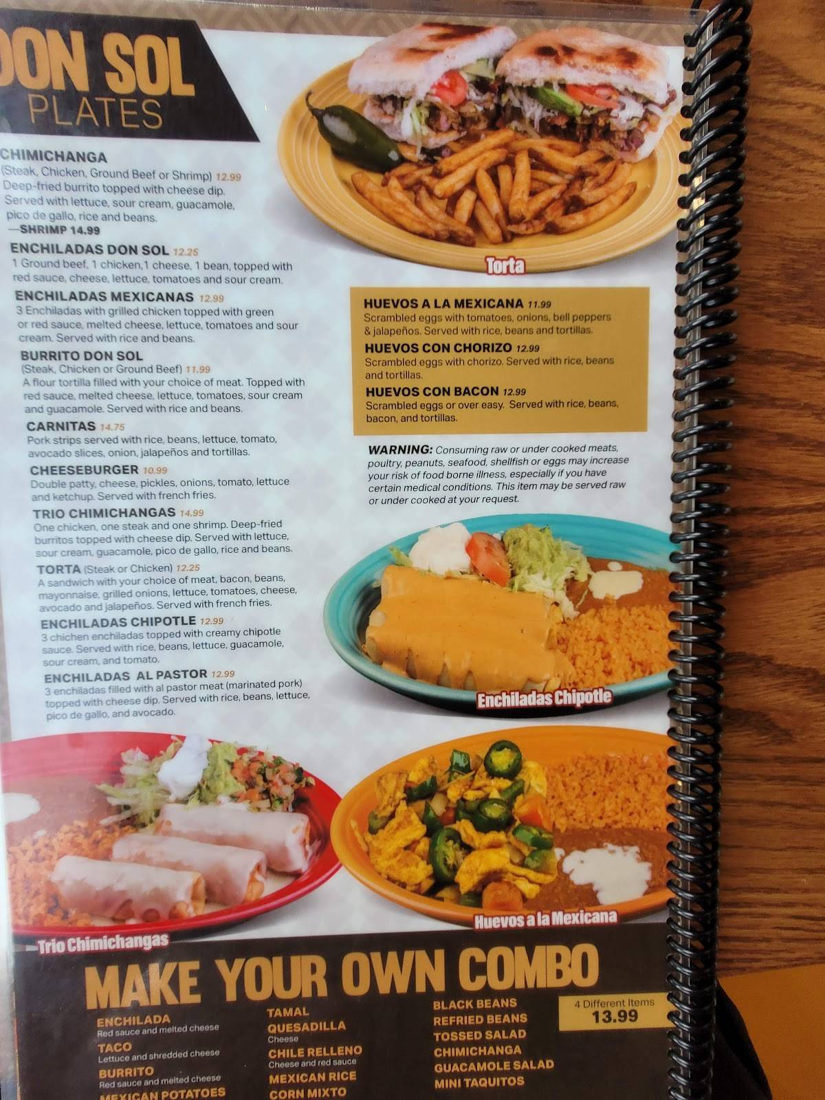 Menu at Don Sol Mexican Grill restaurant, Anna