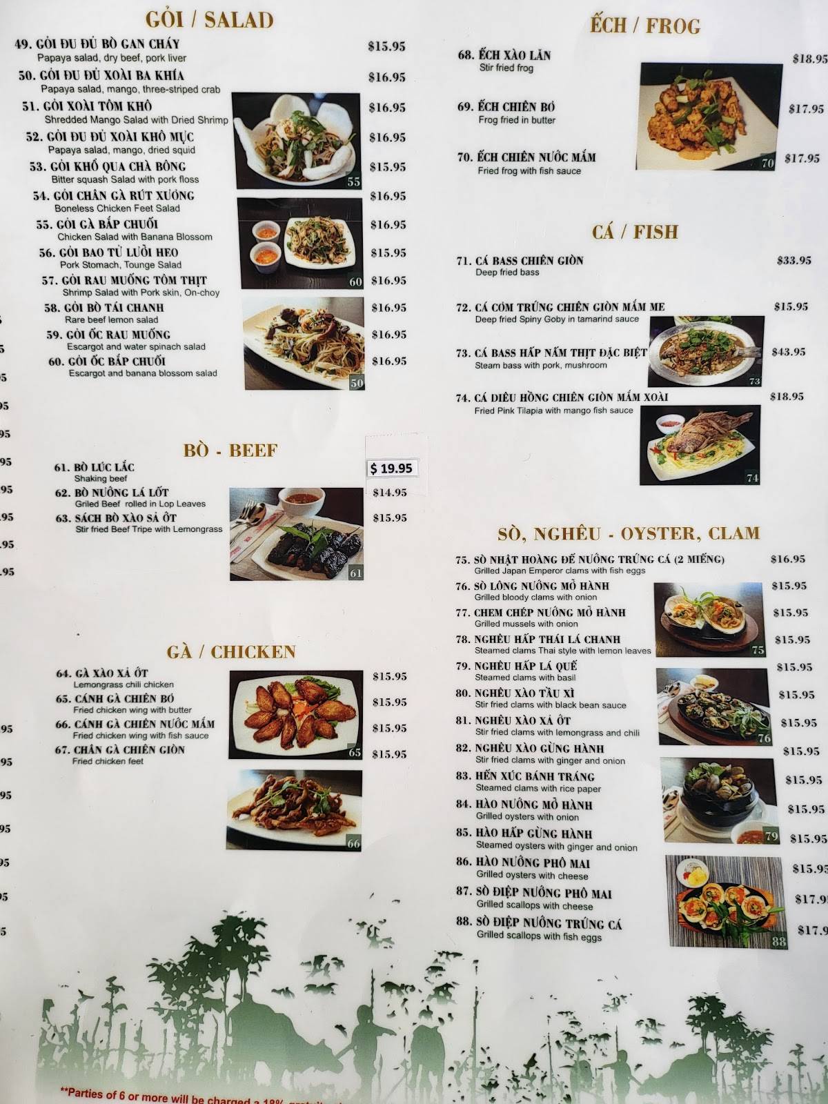 Menu at Dong Que Restaurant, San Jose, 2852 Alum Rock Ave