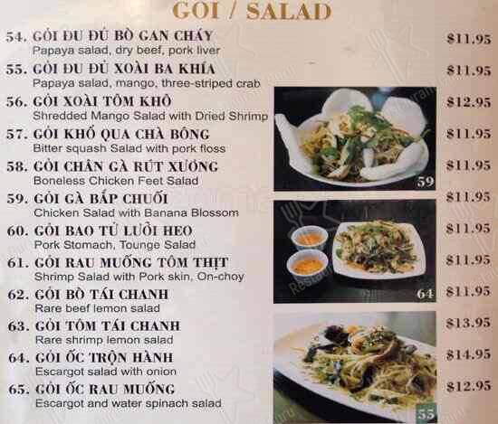Menu at Dong Que Restaurant, San Jose, 2852 Alum Rock Ave