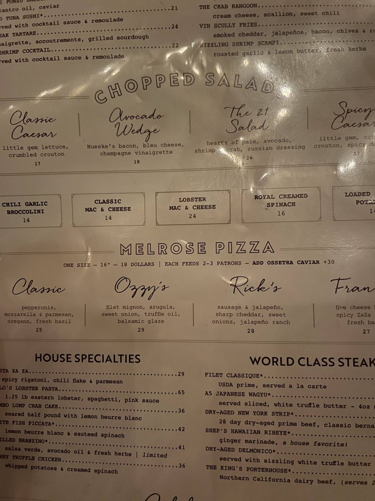Menu at Drake's Hollywood restaurant, Dallas