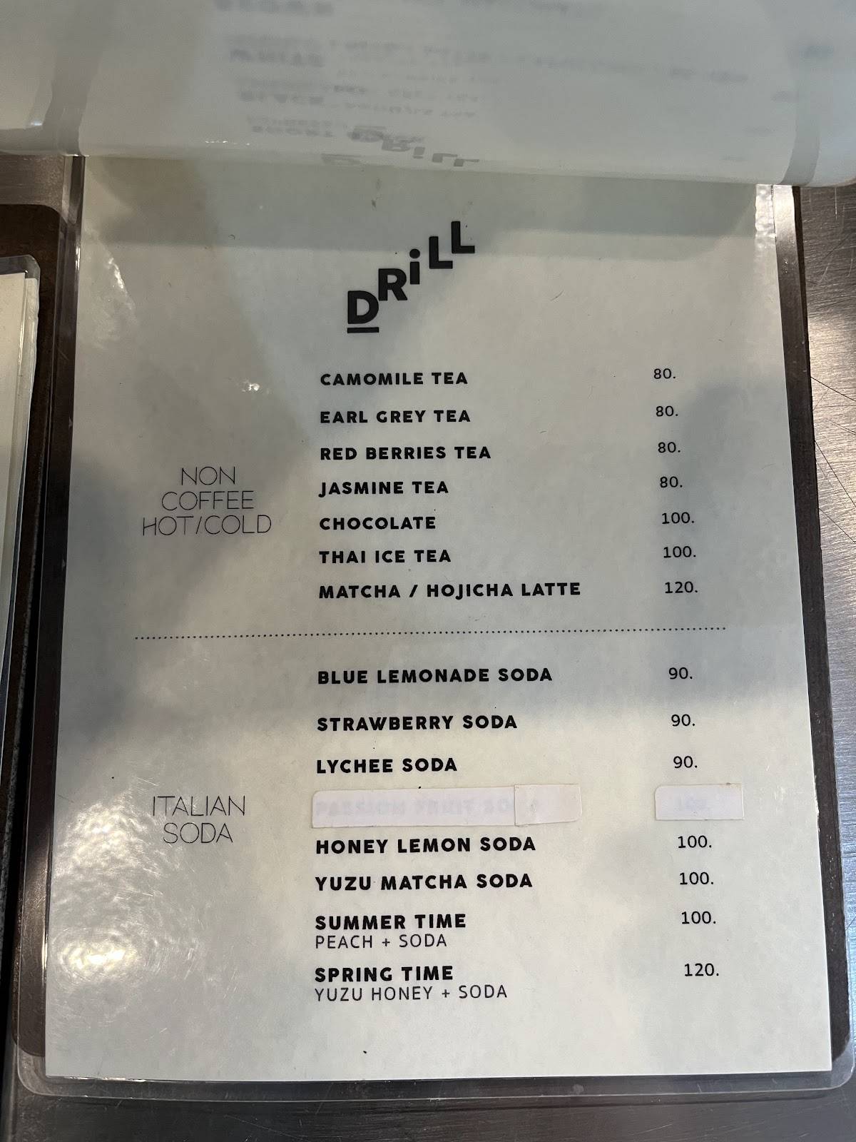 Menu at Drill restaurant, Bangkok