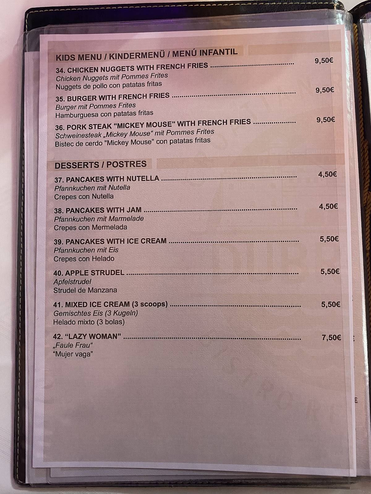 Menu at Restaurant Dubrovnik, Torrevieja