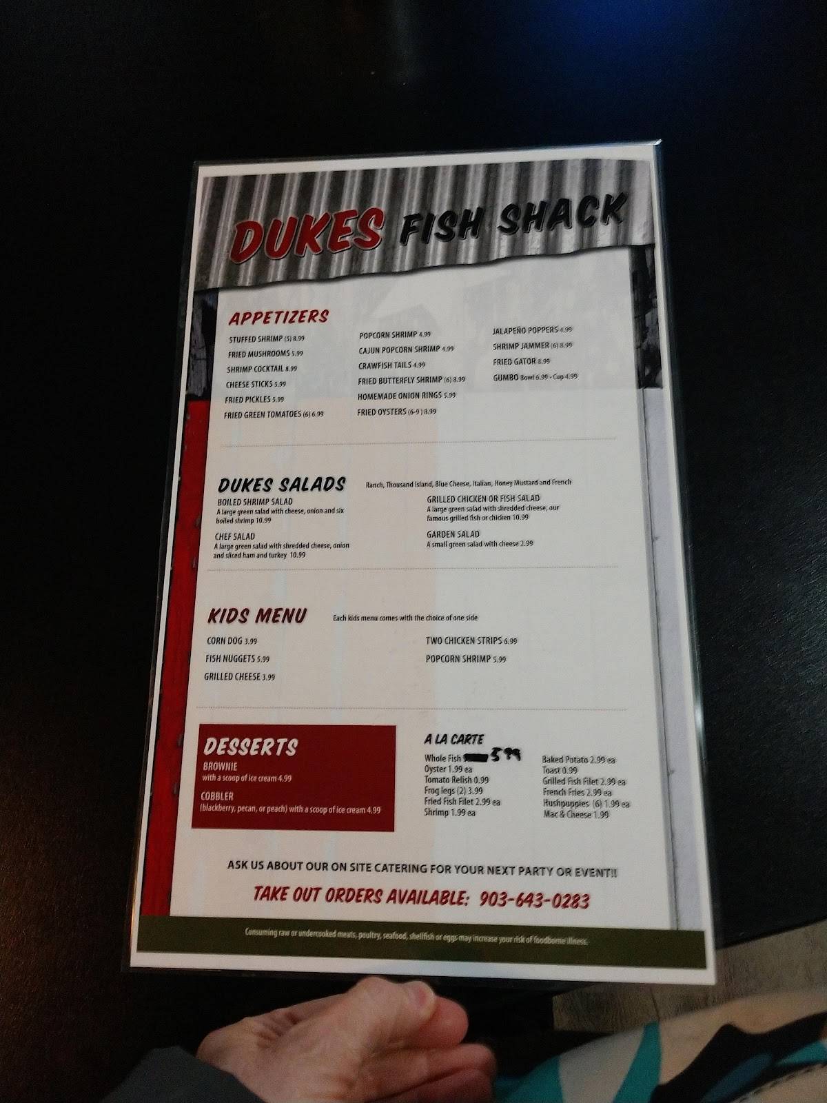 Menu at Duke's Fish Shack restaurant, Longview