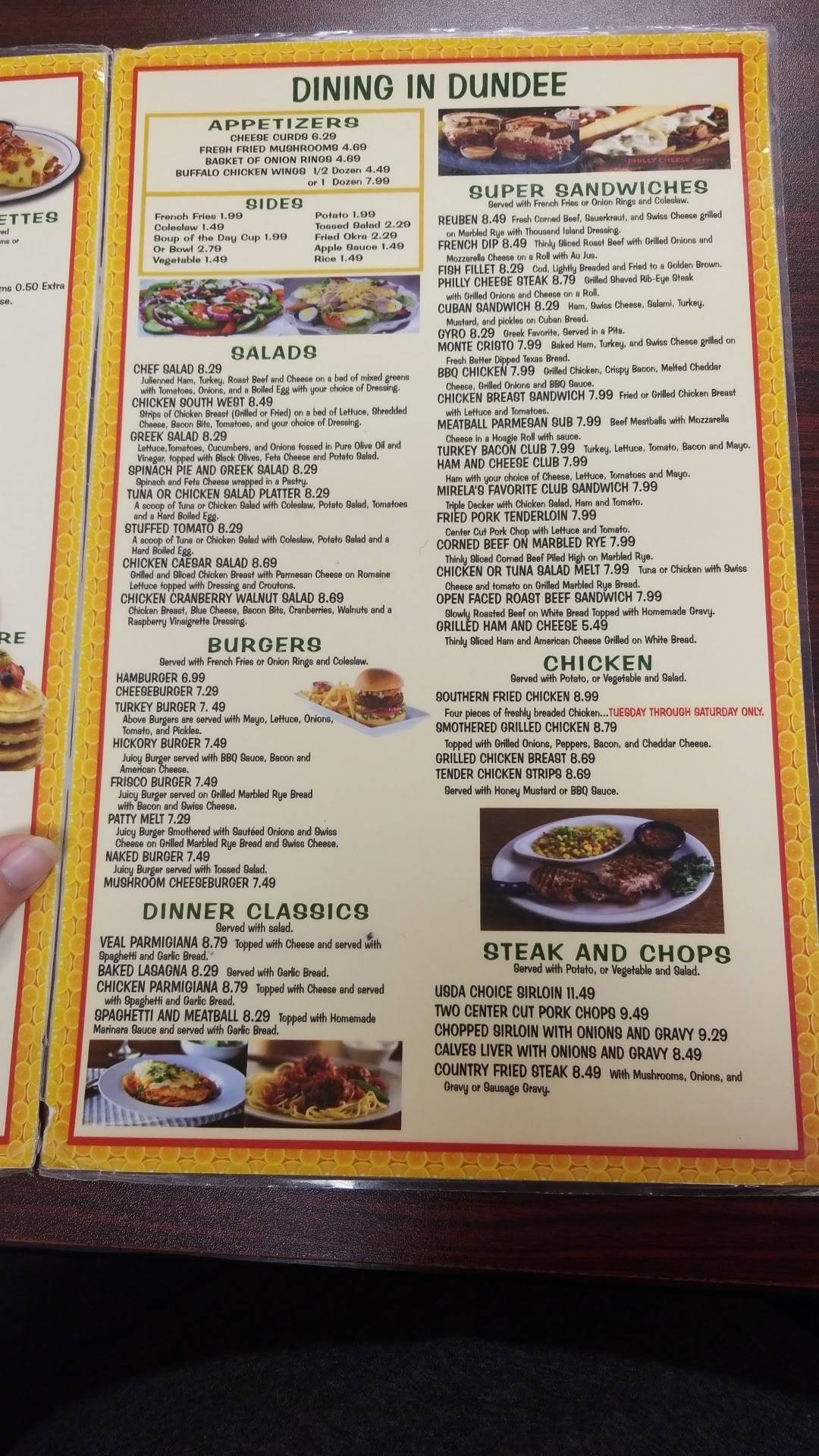 Menu at Dundee Diner restaurant, Dundee