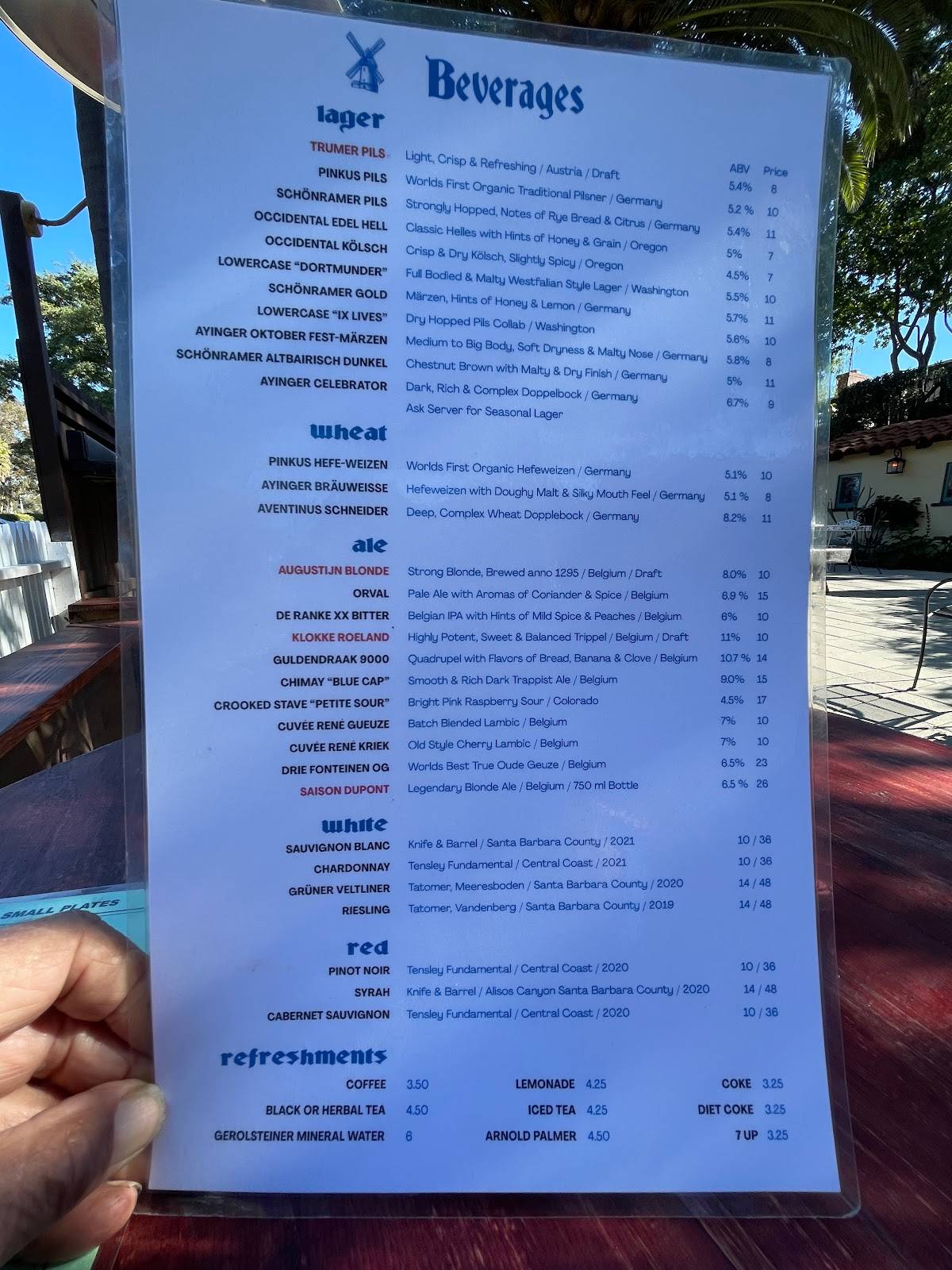 Menu at Dutch Garden Restaurant, Santa Barbara