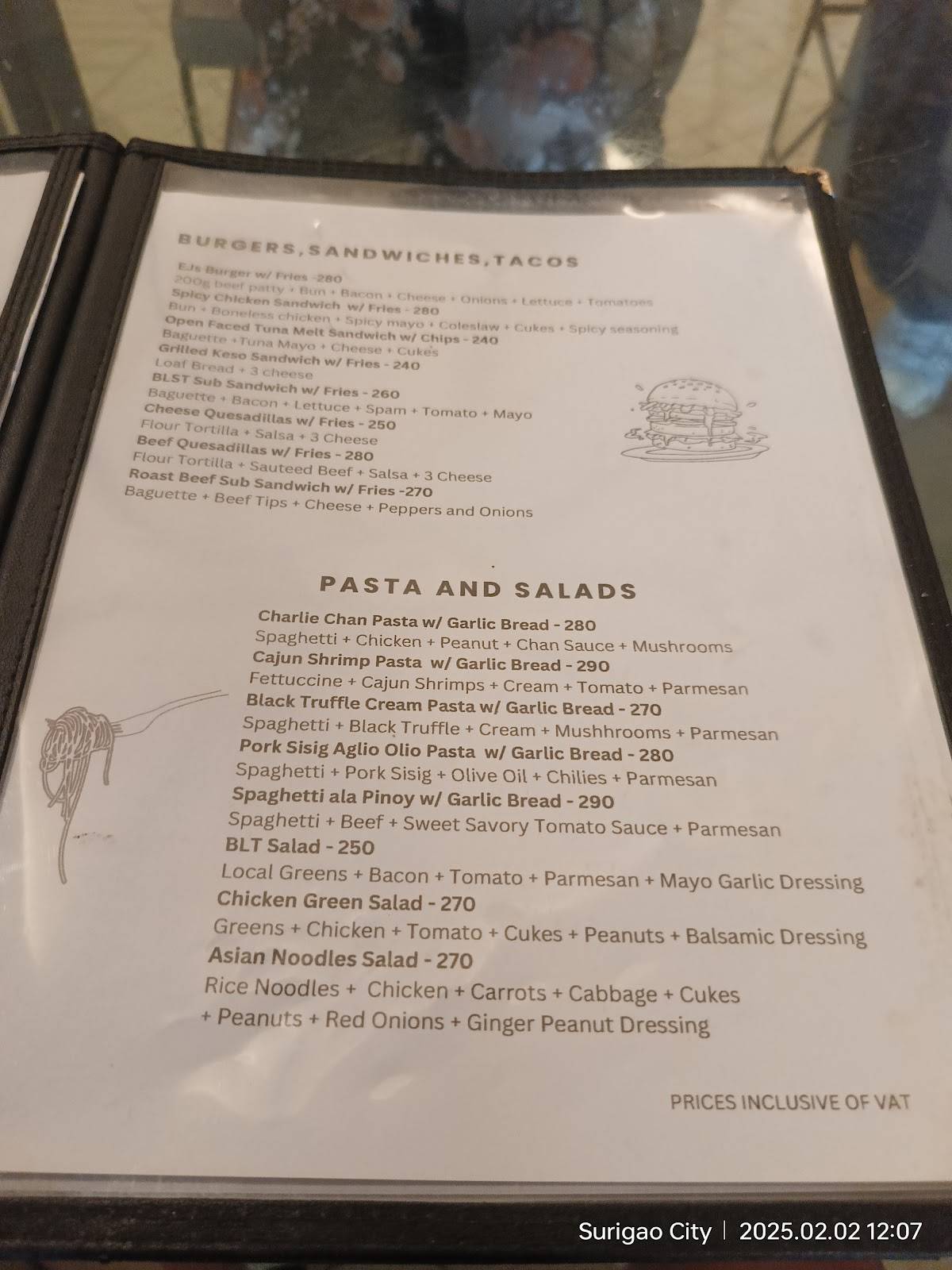 Menu at EJ's Garden Cafe, Surigao City