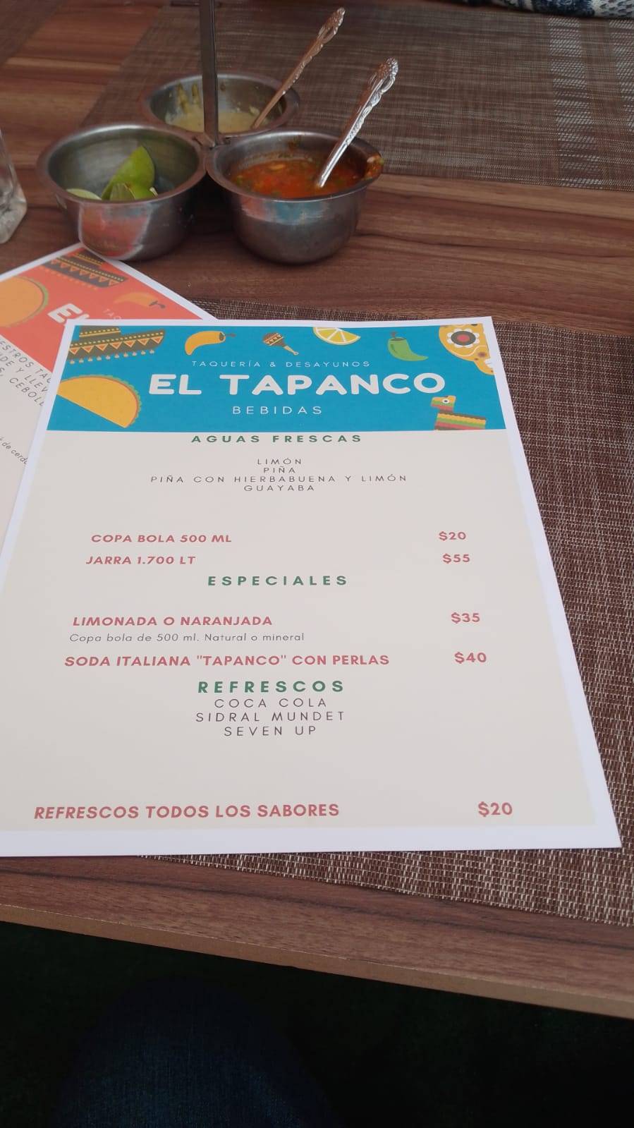 Carta del restaurante EL TAPANCO, San Francisco Coacalco