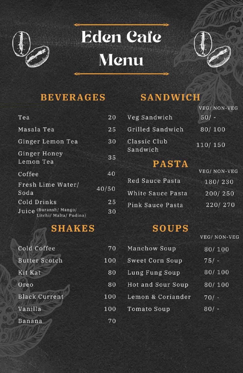 Menu at Eden Cafe (Kasturi chowk, Lower Tunwala,Dehradun), Dehradun
