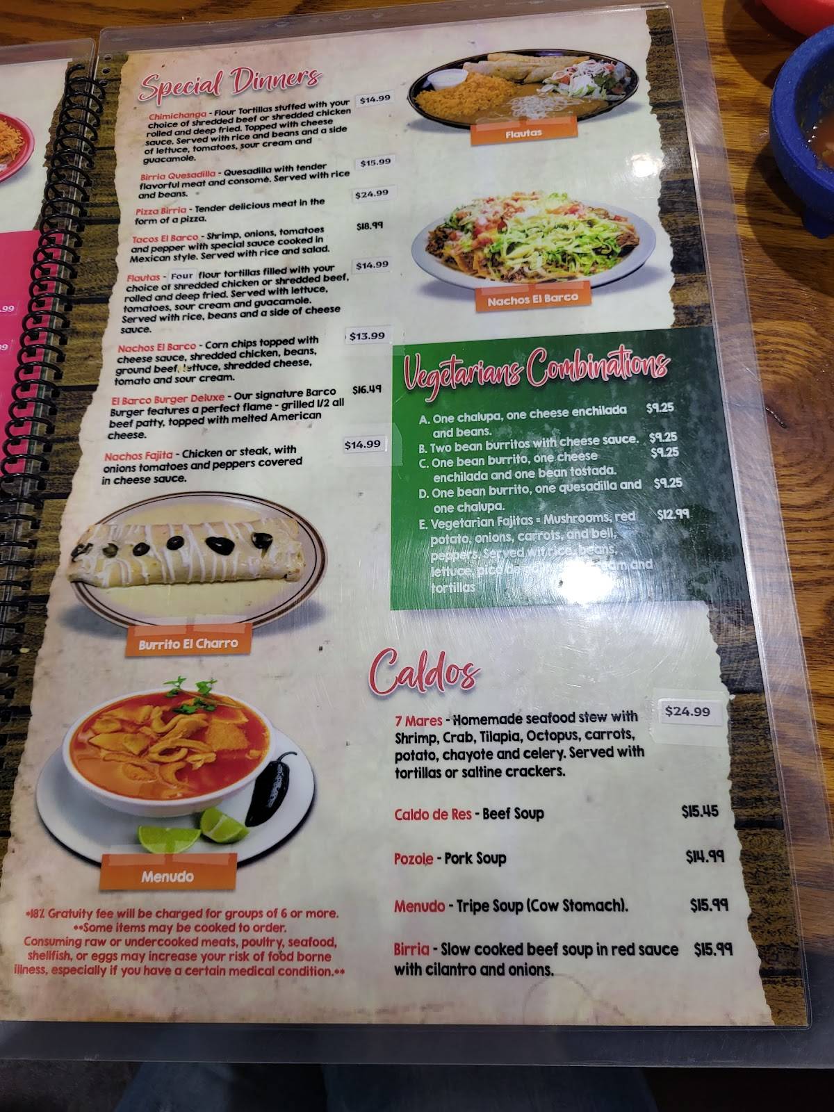 Menu at El Barco Mexican Seafood Bar & Grill, Waterloo