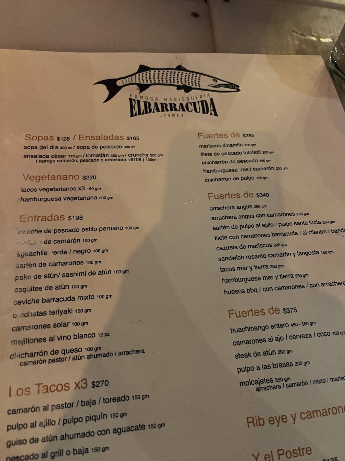 Menu at Restaurant El Barracuda, Nuevo Vallarta, Blvrd de Nayarit 708
