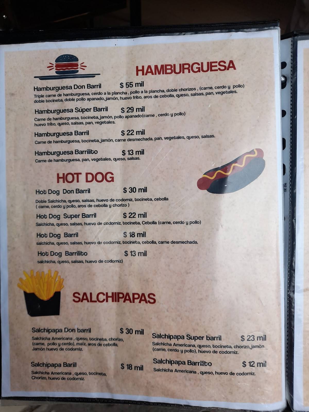 Carta de El Barril Parrilla Bogotá, Bogotá