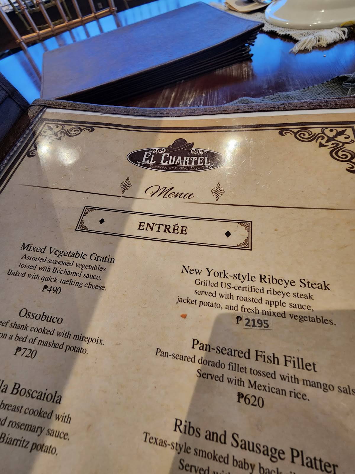 Menu at El Cuartel Restaurant and Bar, Tanauan