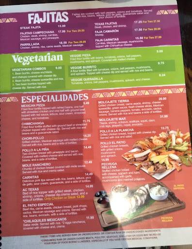 Menu at El Patio Mexican Restaurant, Winder