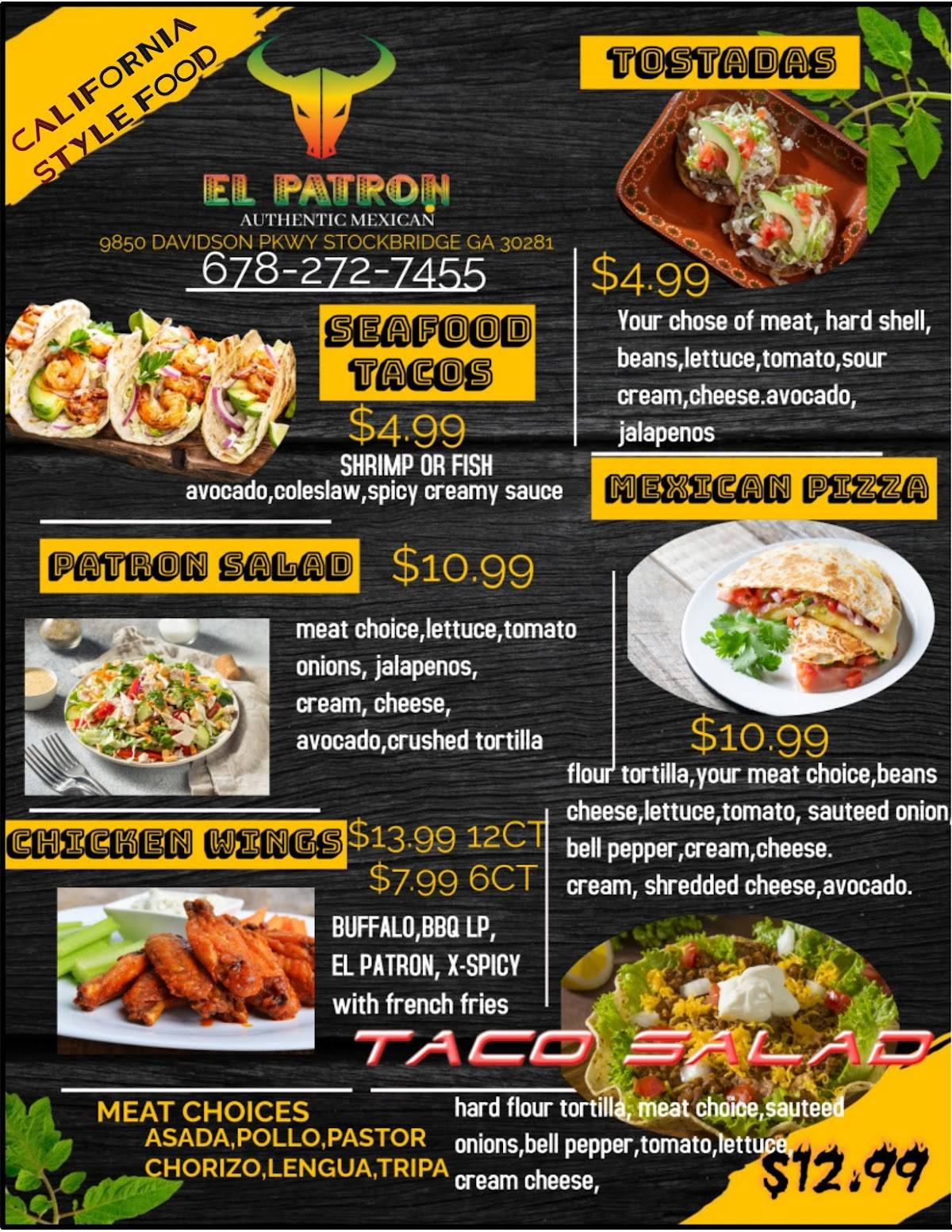 Menu at El Patron restaurant, Stockbridge