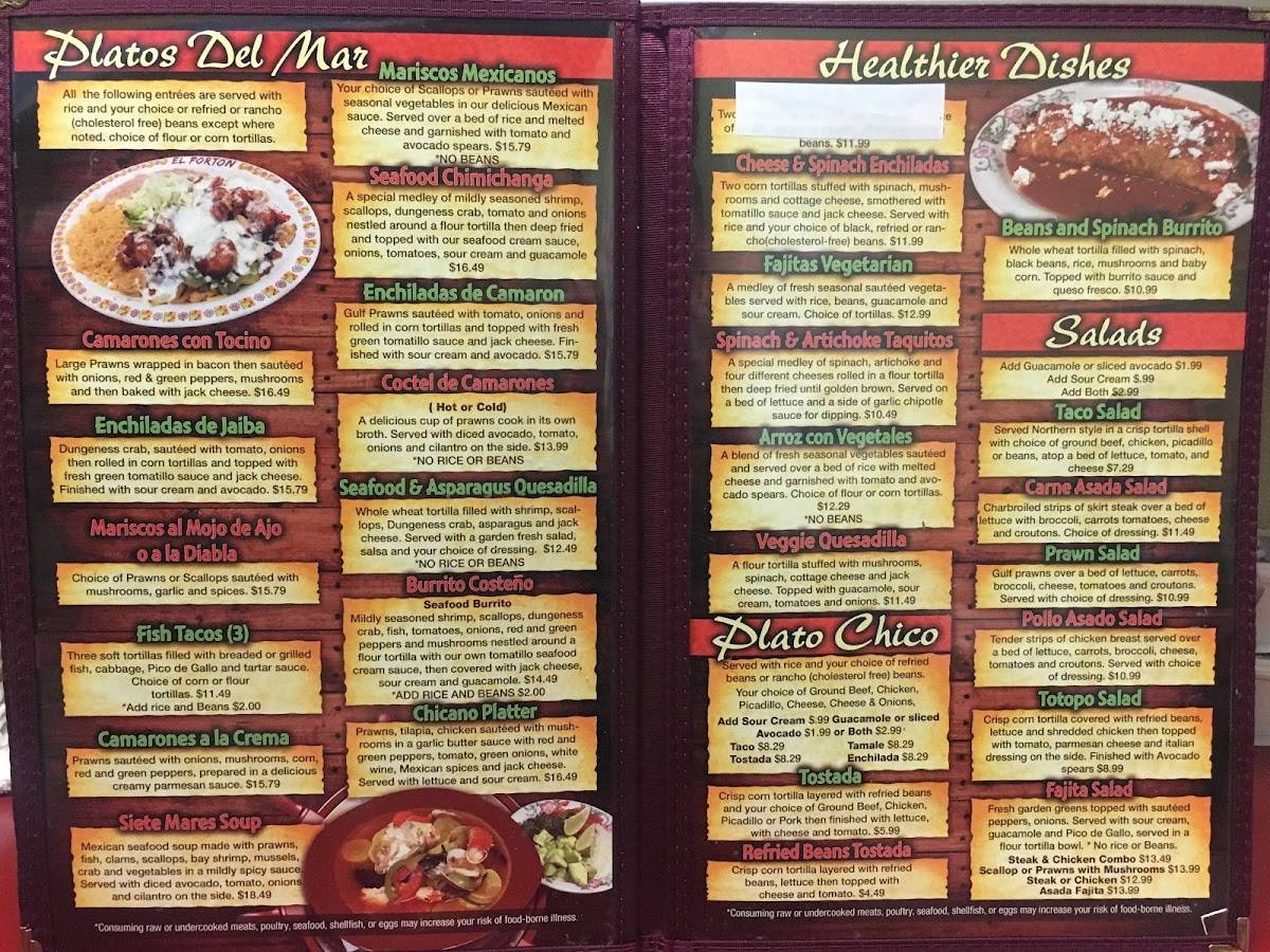Menu at El Porton Restaurant, Zillah