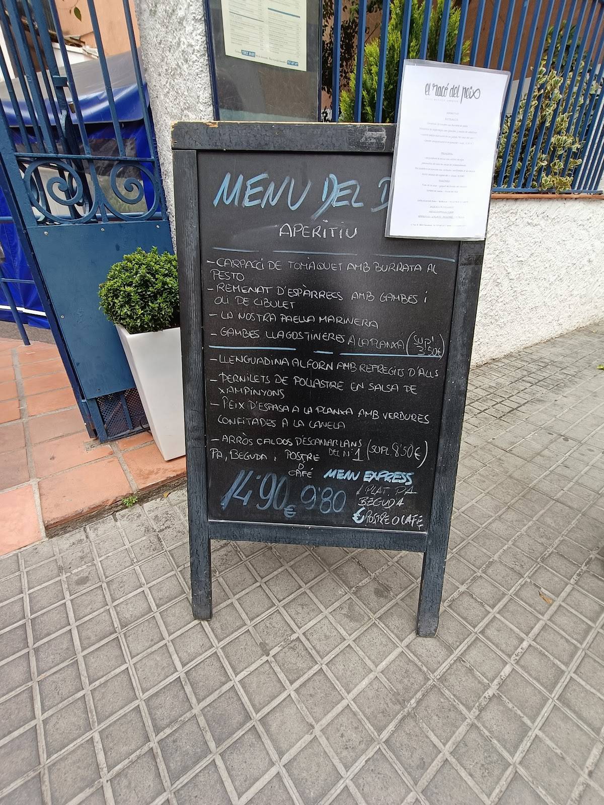 Carta del restaurante El Racó del Peix, Barcelona