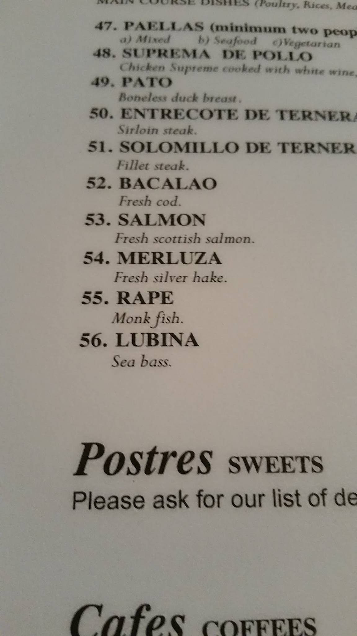 Menu at El Rincon de Rafa restaurant, Manchester