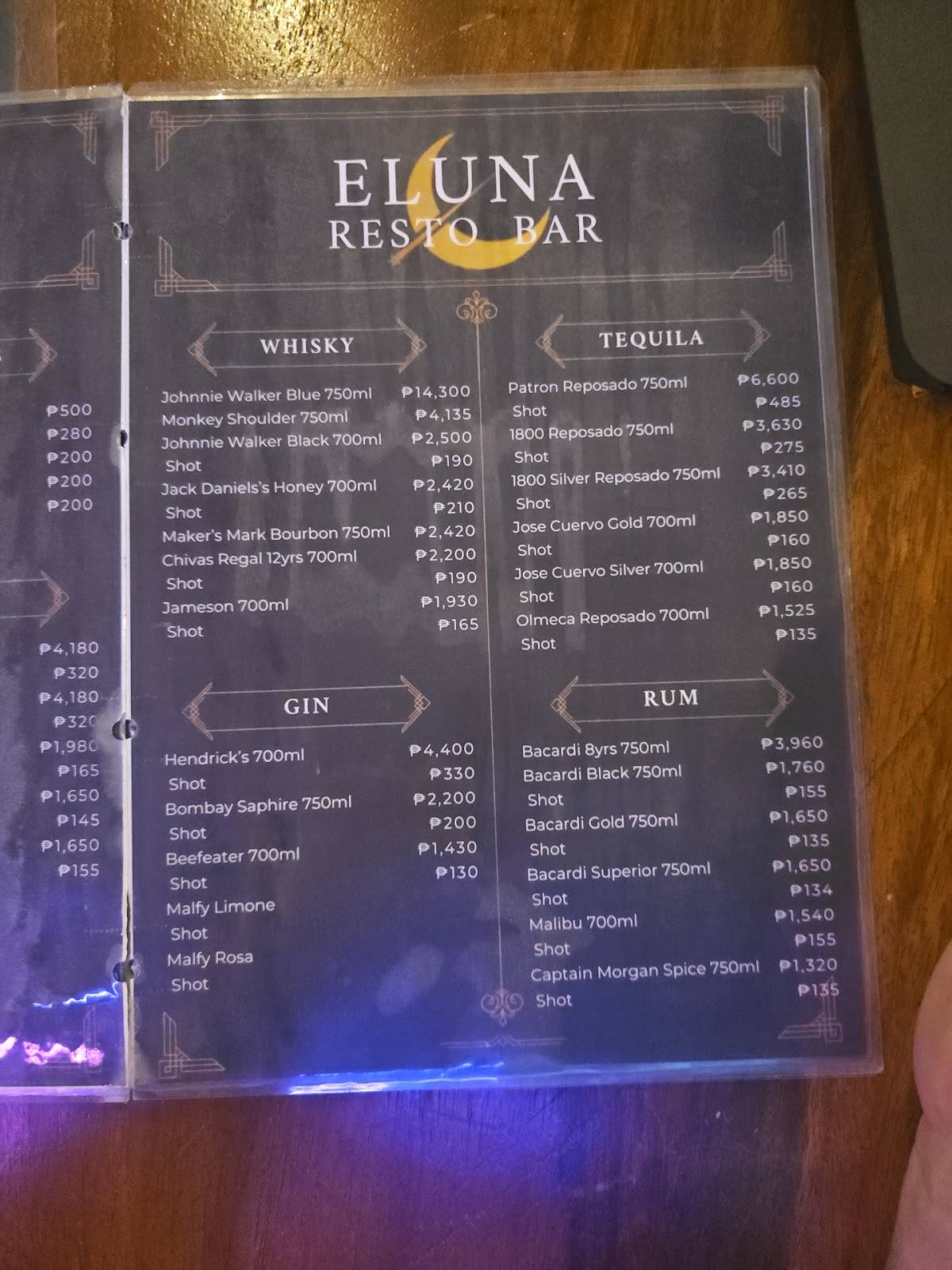 Menu at Eluna Bar & Restaurant, Quezon City