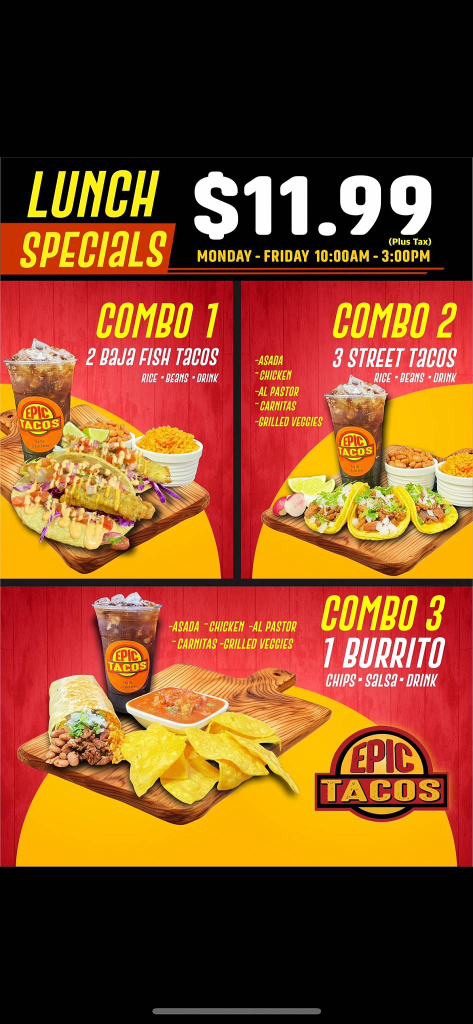 Carta de Epic Tacos Restaurant -Simi Valley, Simi Valley, E Los Angeles Ave