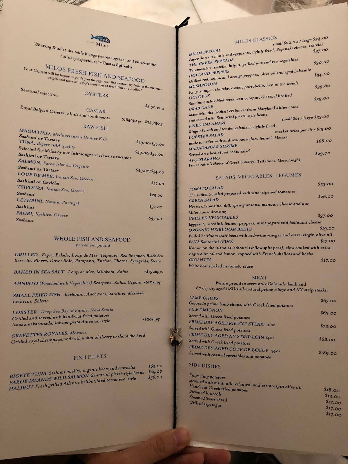 Menu at estiatorio Milos Hudson Yards restaurant, West New York, 20 ...