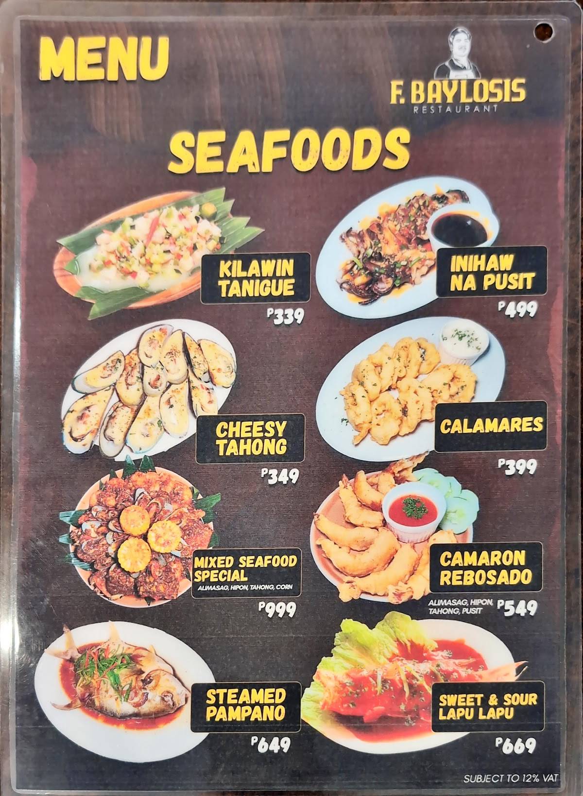 Menu at F. Baylosis Crispy Pata & Chicken restaurant, Batangas
