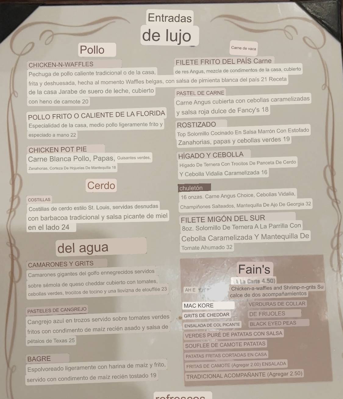 Menu at Fancy's Southern Cafe, Fort Myers