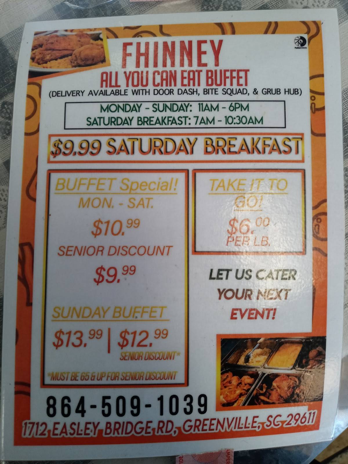 Menu at Fhinney Buffet restaurant, Greenville