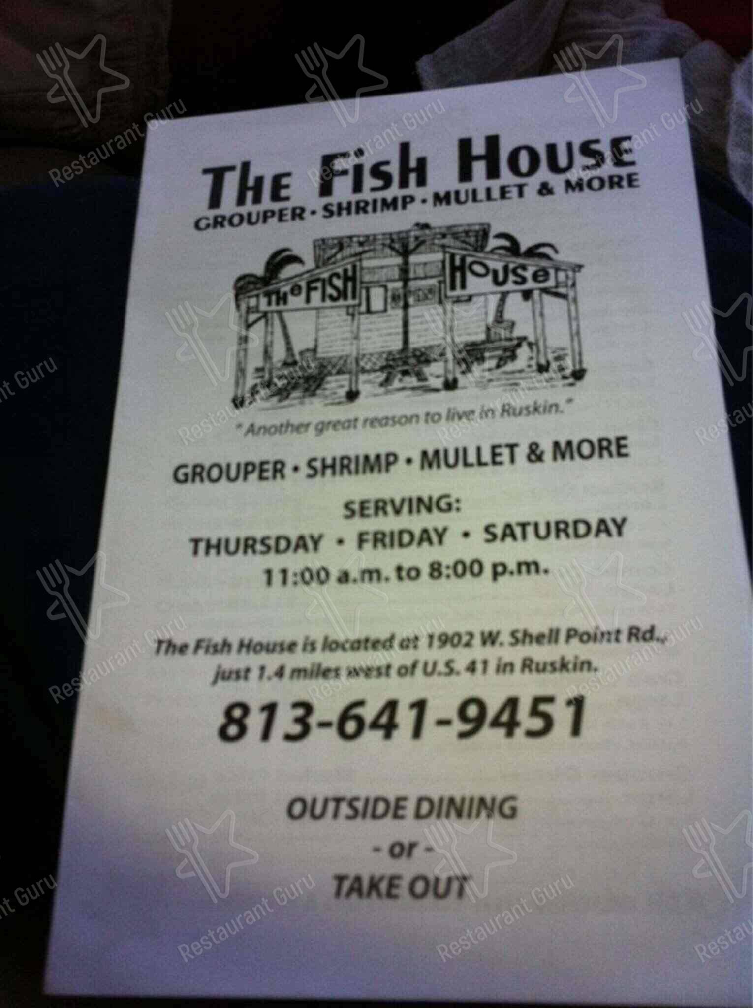 Menu at The Fish House restaurant, Ruskin, W Shell Point Rd