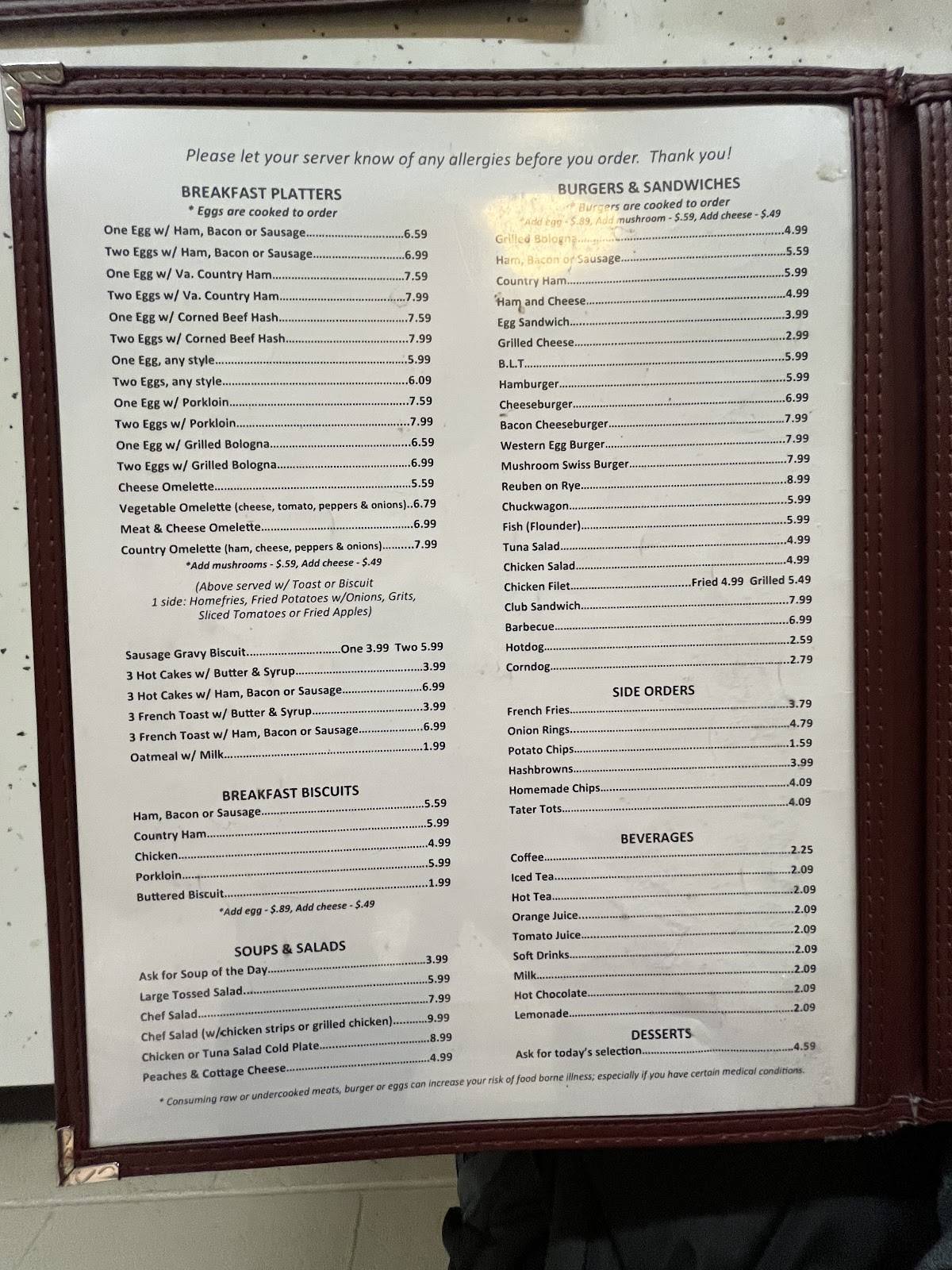 Menu at Forks Country Restaurant, Bedford