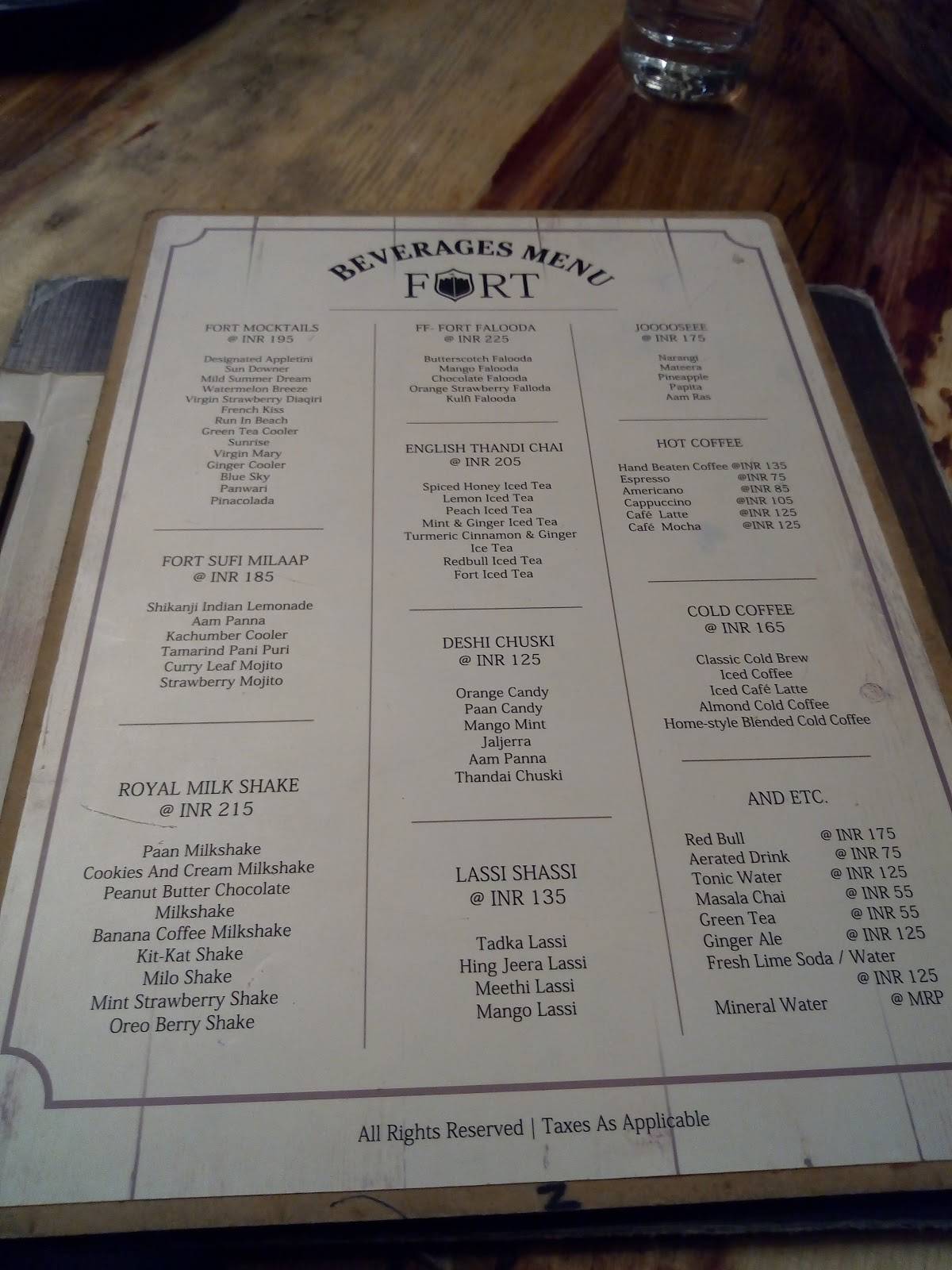Menu at Fort Restaurant Jaipur, Jaipur