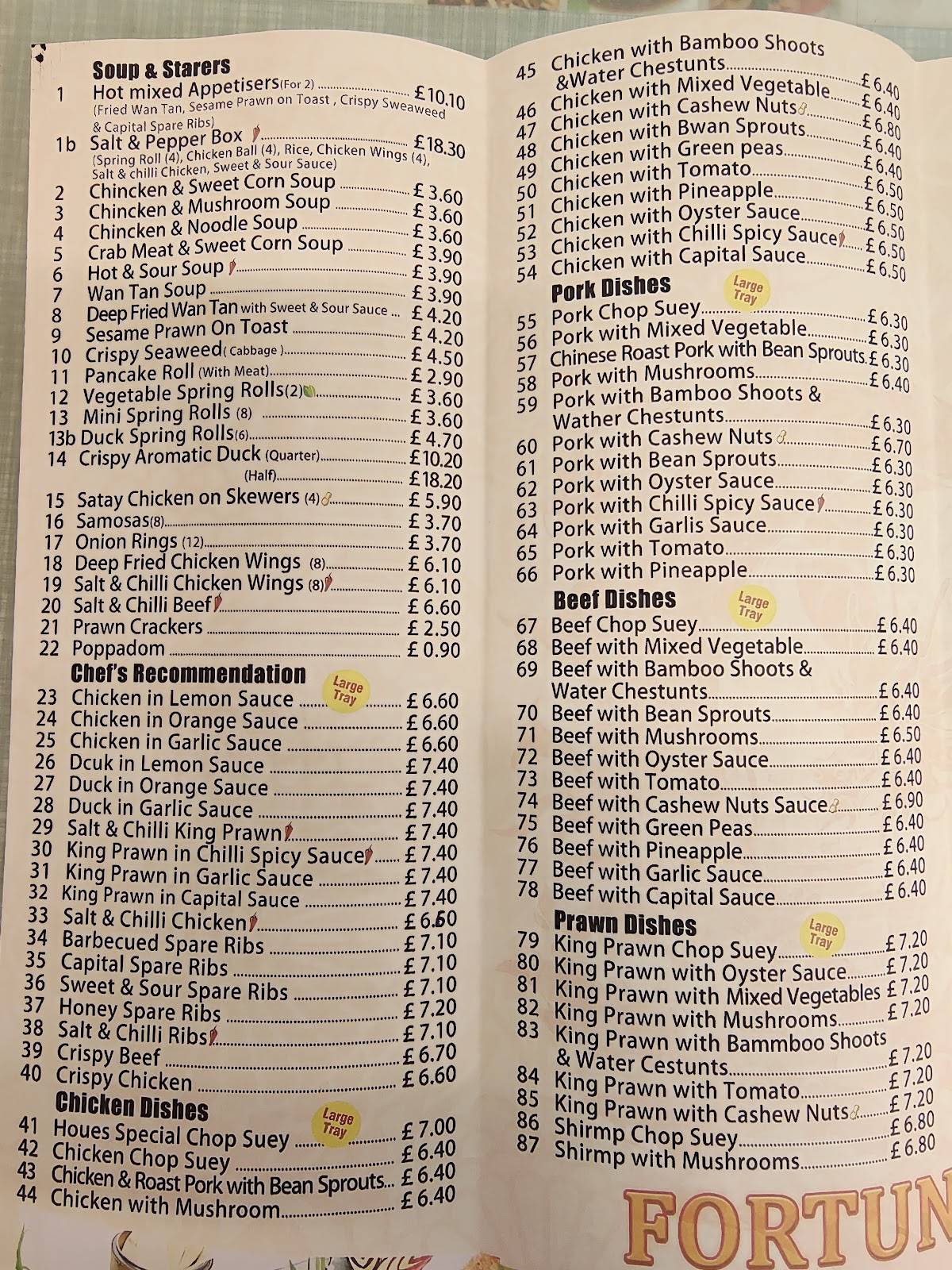 Menu at Fortune House Chinese Takeaway restaurant, Newport, 42 Durham Rd