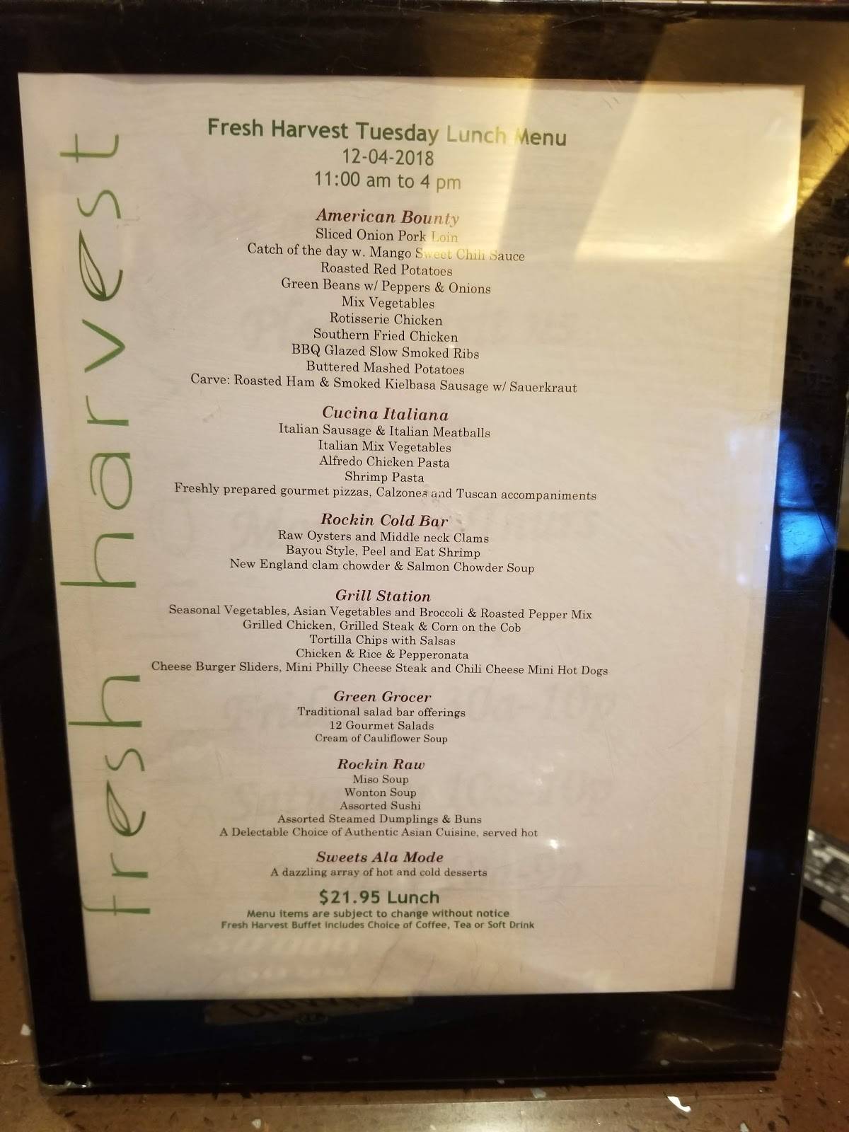 Menu at Fresh Harvest Buffet (in Seminole Hard Rock Tampa) restaurant ...