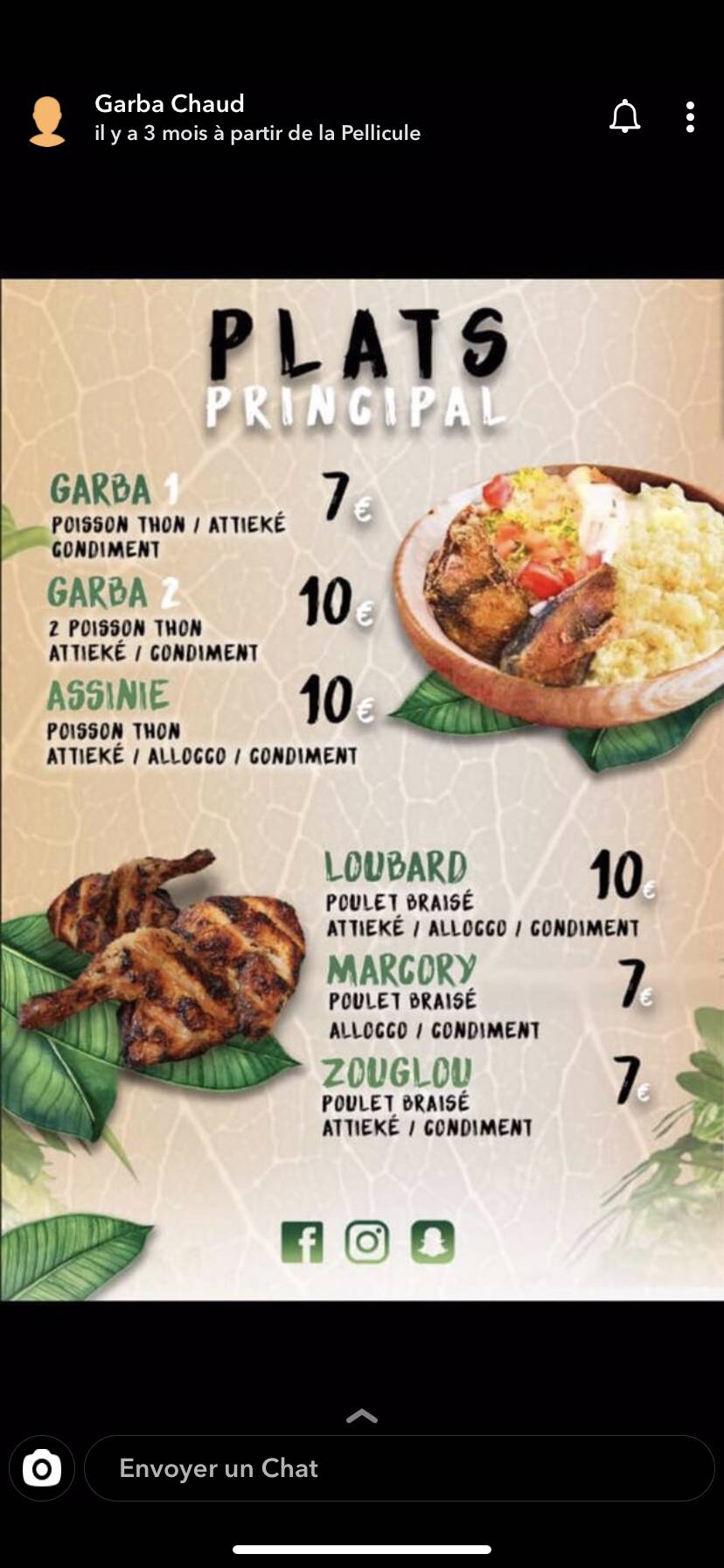 Menu au GARBA CHAUD Courneuve restaurant, La Courneuve