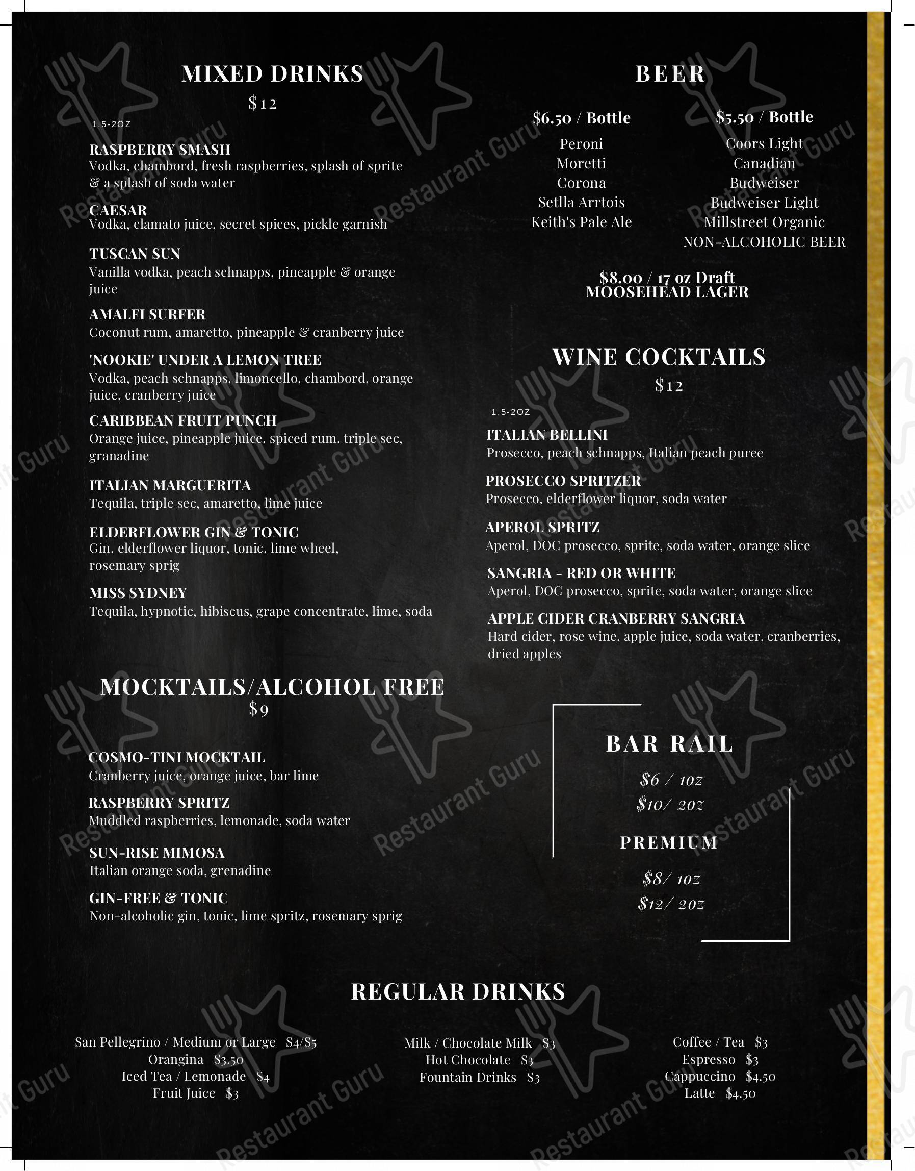 Menu at GO Italian Restaurant, Kingston
