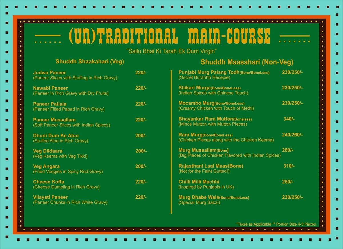 Menu at Gal Punjab Di, Hyderabad, plot 82
