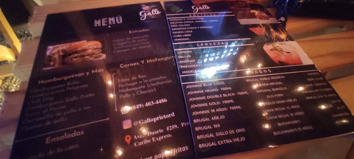 Menu at Gallo Prieto restaurant, Bisonó