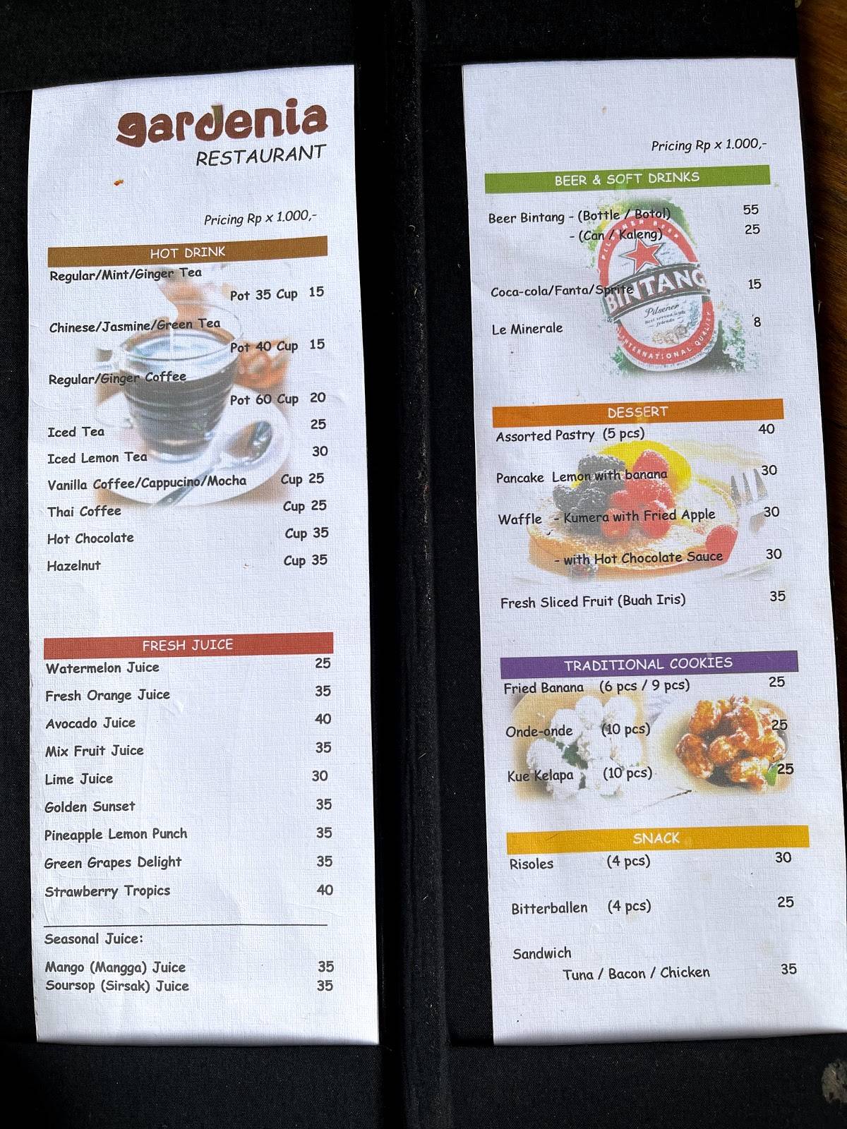 Menu at Gardenia Country Inn - Restaurant, Tomohon