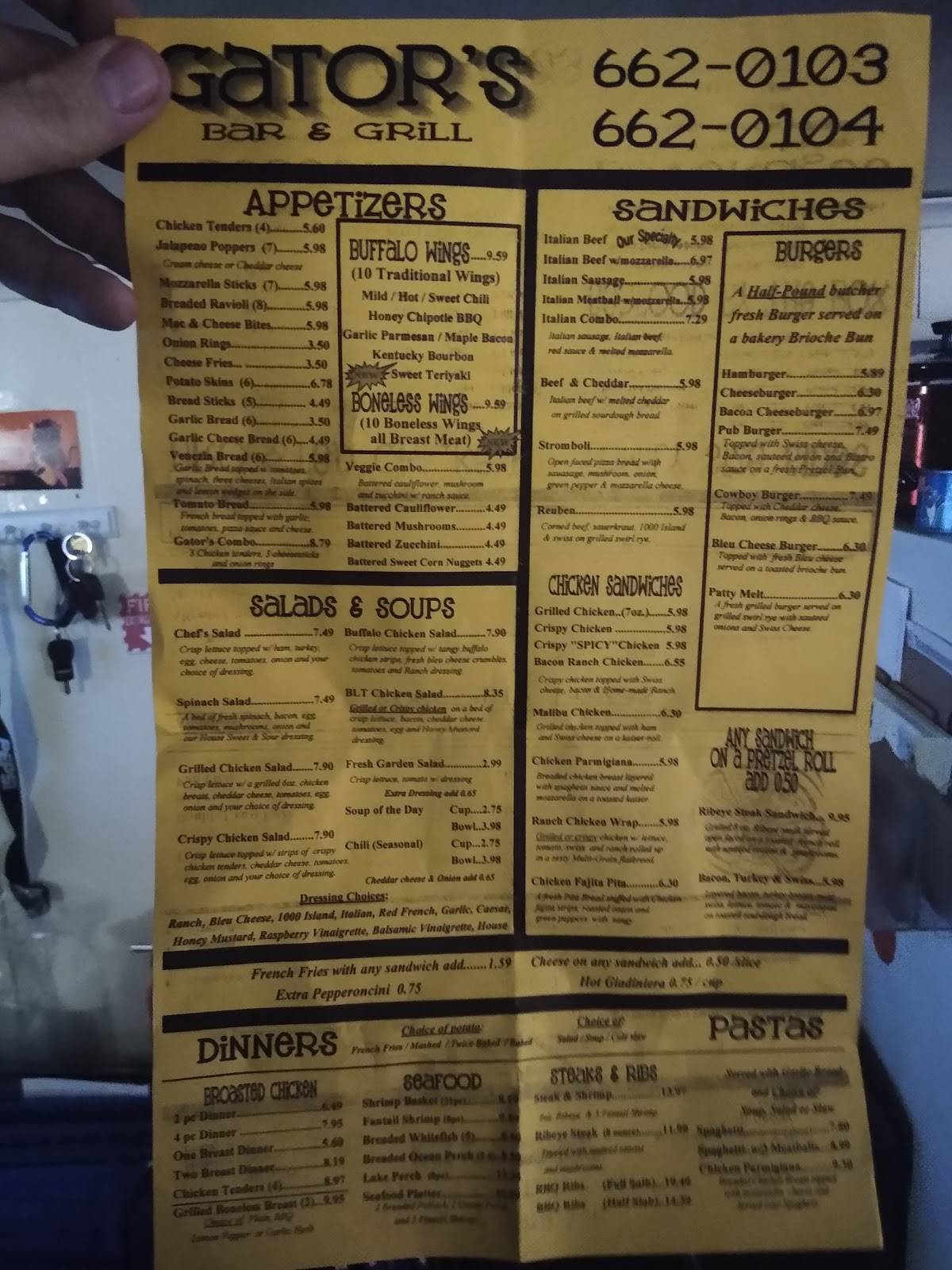 Menu at Gators Bar & Grill, Lakes of the Four Seasons