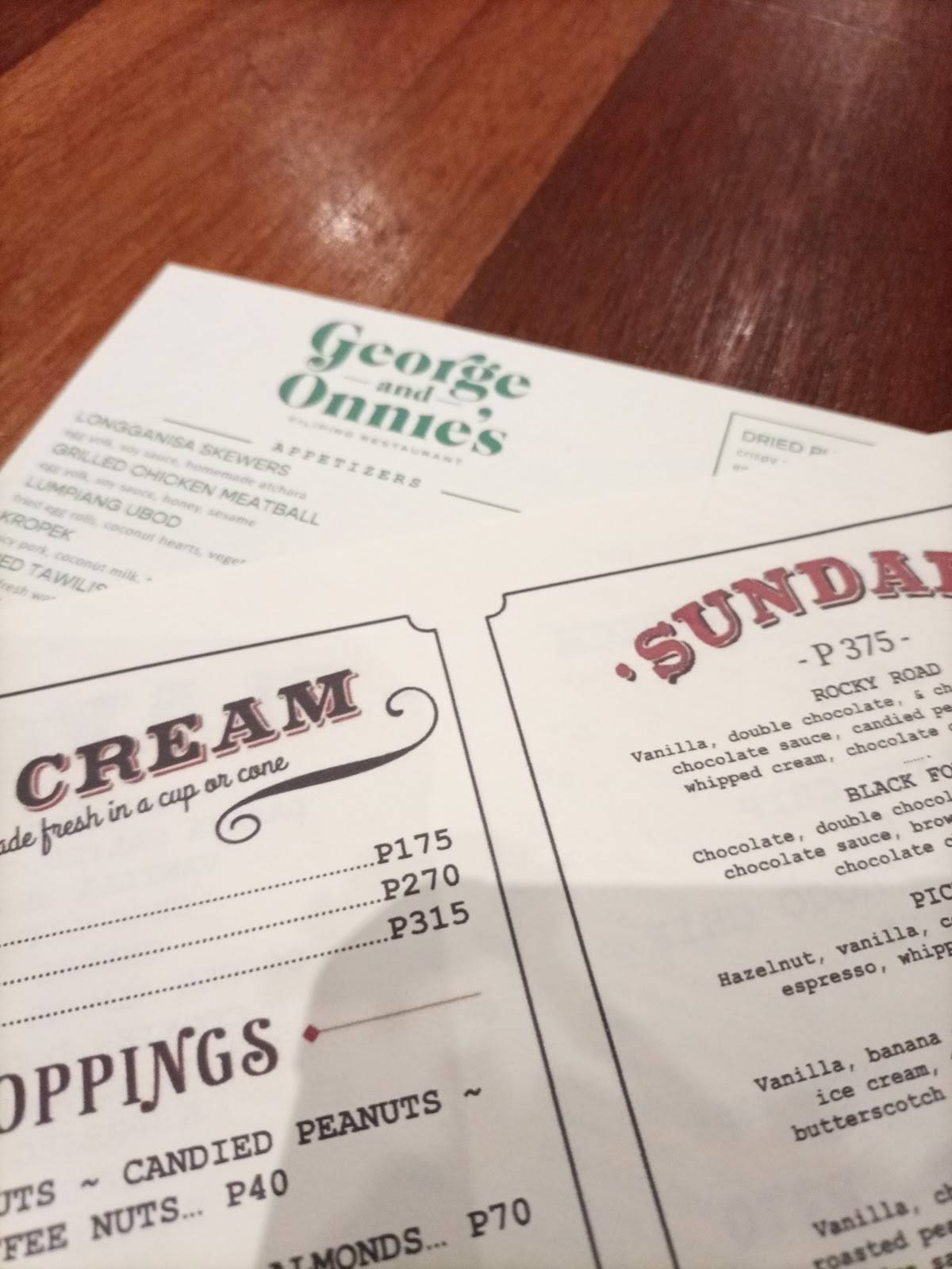 Menu at George and Onnie's - Salcedo Village restaurant, Makati ...