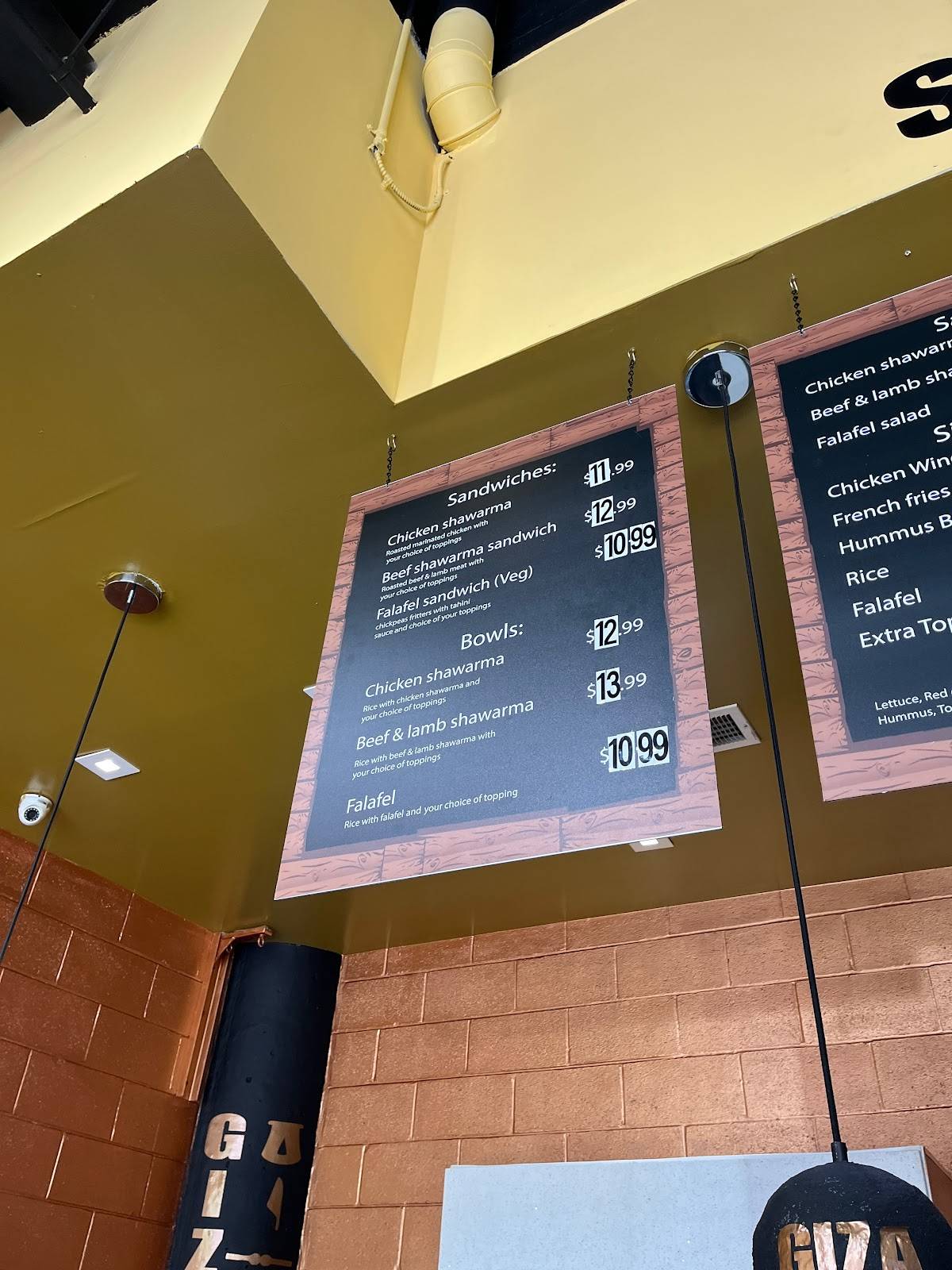 Menu at Giza Middle Eastern food restaurant, Washington