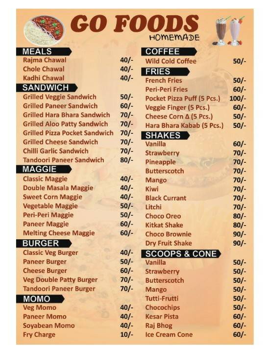 Menu at Go Foods, Gwalior
